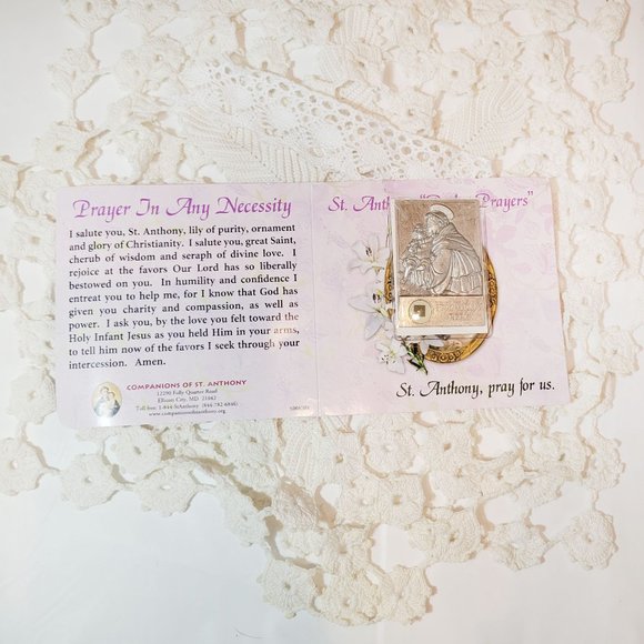 Other | Vintage St Anthony Of Padua Pocket Prayer Relic On Plaque Pray ...